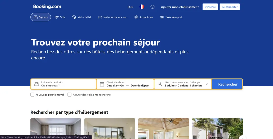 Dashboard of booking.com