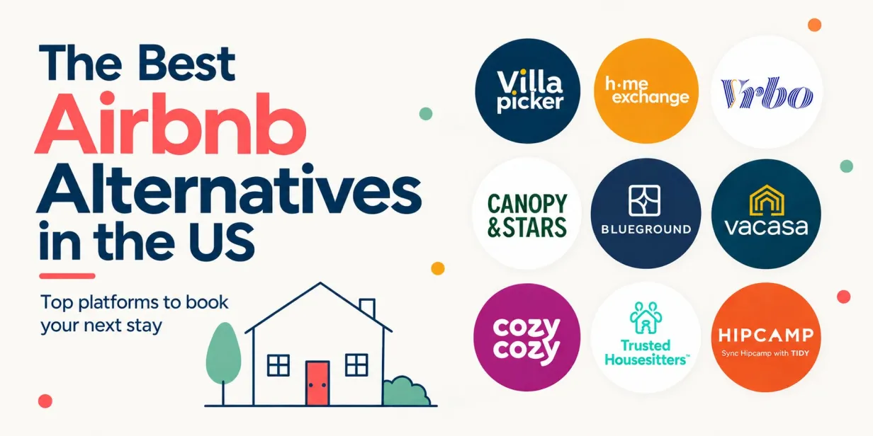 cover illustration with logos of the best US Airbnb alternatives 