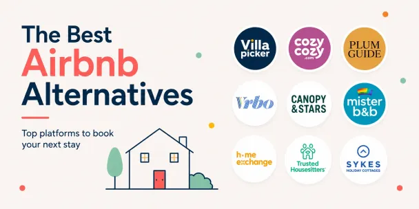 Illustration of the best Airbnb alternatives, featuring leading vacation rental and holiday accommodation platforms