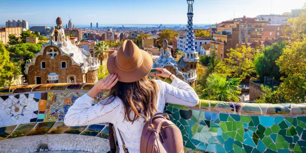 Woman at balcony in barcelona.